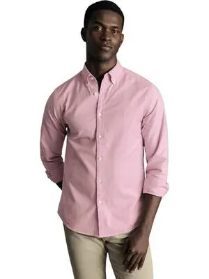 CHARLES TYRWHITT Stretch Washed Oxford Shirt Pink
