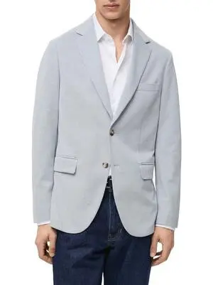Mango Slim Fit Textured Cotton-blend Sport Coat - Sky Blue