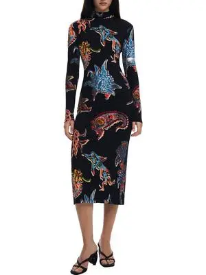 Desigual Abstract Print Midi Dress - Black