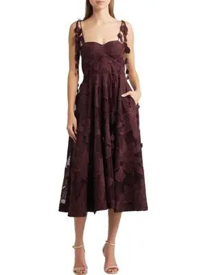 CIEBON Emilia Bustier Lace Midi Cocktail Dress - Chocolate