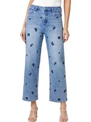 Habitual Peyton Embroidered Wide Leg Ankle Jeans - Seafarer