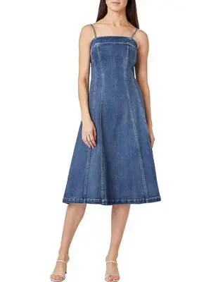 Habitual Bustier Denim A-line Midi Dress - Marine