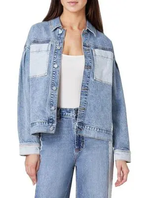 Habitual Colorblock Denim Trucker Jacket - Pacific