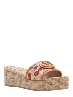 Valentino Garavani Vlogo Cherries Flatform Slide Sandal - Naturale/ Rosso