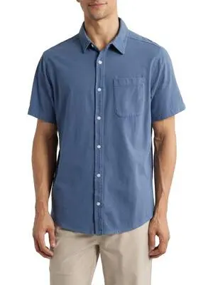 FAIR HARBOR Saltaire Organic Cotton Knit Short Sleeve Button-up Shirt - Navy
