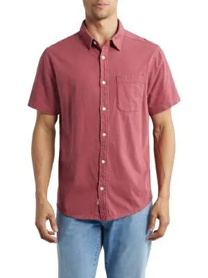 FAIR HARBOR Saltaire Organic Cotton Knit Short Sleeve Button-up Shirt - Red