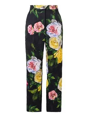 Dolce & Gabbana Peonie And Roses Floral-print Brocade Pants - Black