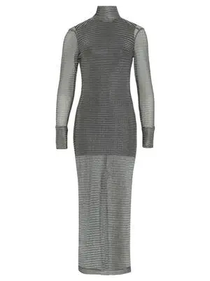 GLORIA COELHO Metallic-effect High-neck Dress - Silver