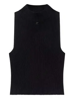 COURREGES Courrèges Cropped Ribbed Tank Top Black