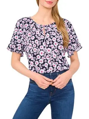 CECE DUPRAZ Keyhole Ruffle Top - Classic Navy