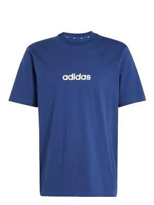 Adidas Essentials Linear Single Jersey Tee Shirt - Dark Blue/white