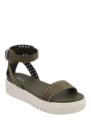 Mia MIA Evelin Ankle Strap Platform Sandal Khaki/ Silver
