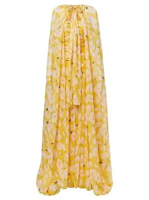 Carolina Herrera Gathered Caped Gown - Multicoloured