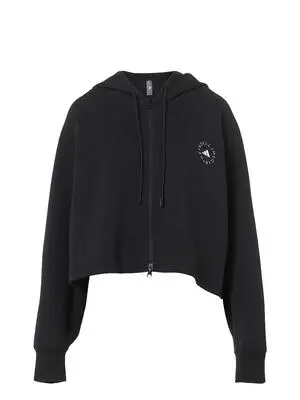 Adidas By Stella McCartney Cropped Zip-up Hoodie - Black