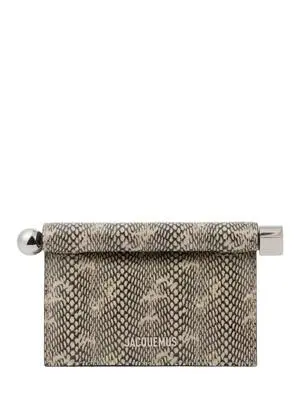 Jacquemus Jacquemus Rond Carré Snake-Effect Leather Clutch Beige