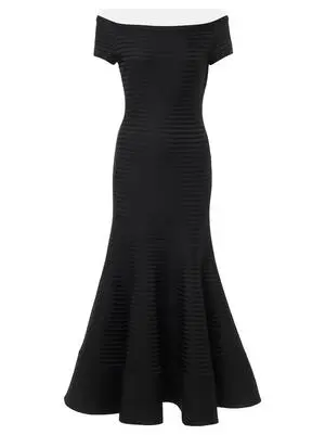Carolina Herrera Off-shoulder Striped Maxi Dress - Black