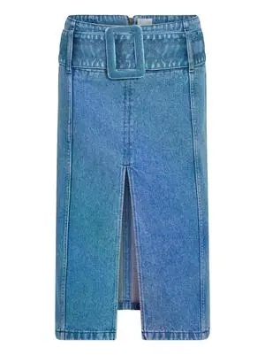 Patou Belted Denim Midi Skirt - Blue