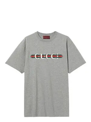 Gucci Cotton Jersey T-shirt With Web Print - Grey