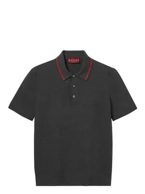Gucci Silk Cotton Polo Shirt With Web - Grey