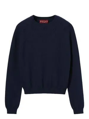 Gucci Cotton Crewneck Top With Gg Argyle - Blue