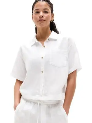 Athleta Linen Short Sleeve Shirt - Calla Lily