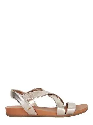 DUNE Landies Leather Flat Sandals - Gold Leather