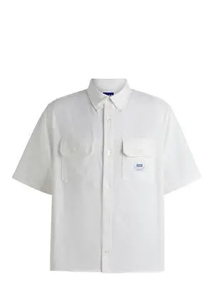 Hugo Spread-collar Brand-patch Cotton Shirt - Open White