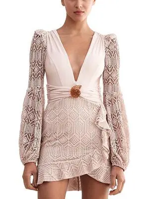 PatBO Seashell Long Sleeved Mini Dress - Beige