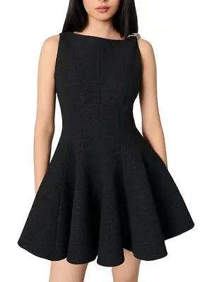 Maje Short Flared Tweed Dress - Black