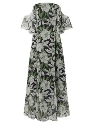 Loewe Off-the-shoulder Floral-print Midi Dress - Green