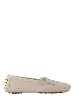 Le Monde Beryl Embroidered Suede Loafers - Gray
