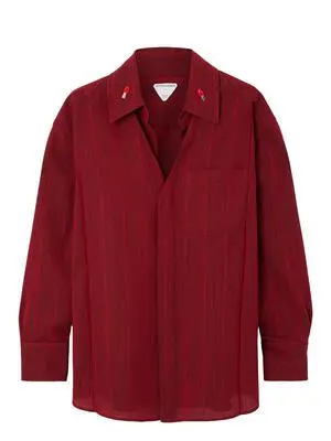 Bottega Veneta Embellished Striped Wool-blend Shirt - Red