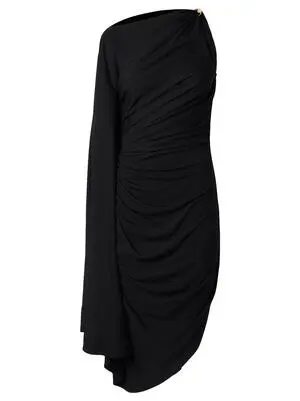 Bottega Veneta Asymmetric Cape-effect Embellished Draped Jersey Dress - Black