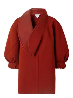 Bottega Veneta Oversized Leather-trimmed Cotton-blend Crepe Blouse - Red