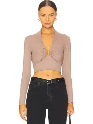 Susana Monaco Square Wire Long Sleeve Top Brown