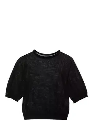 AMOMENTO Knitted Cropped T-shirt - Black