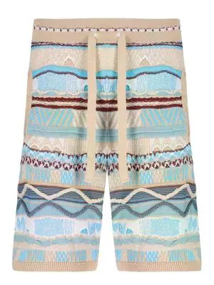 LANEUS Woven Striped Shorts - Blue