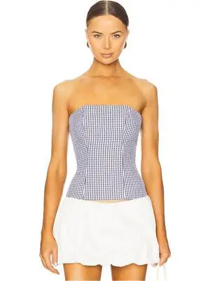 MORE TO COME Tina Corset Top - Navy Gingham