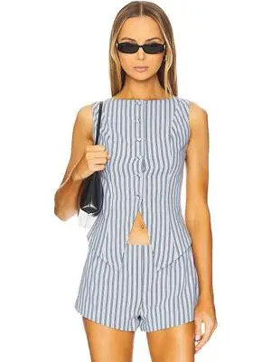 ALL THE WAYS Alerie Button Front Top - Blue Stripe