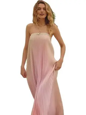 L'IDEE Bisous Strapless Pleated Ombre Maxi Dress - Watermelon Ombre