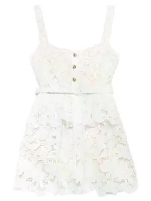 SELF-PORTRAIT Lace Tiered Mini Dress - White
