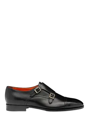Santoni Leather Monk Shoes - Black