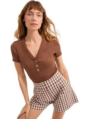 Veronica Beard Veronica Beard Dekalb Ribbed Henley T-Shirt Light Chicory