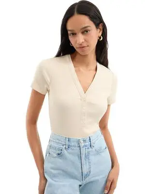 Veronica Beard Veronica Beard Dekalb Ribbed Henley T-Shirt Limestone