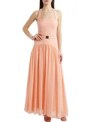 HUTCH Aza A-line Halter Dress - Peach