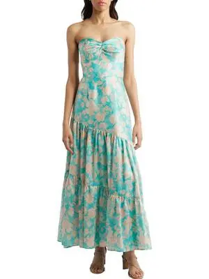 HUTCH Phoebe Strapless Maxi Cocktail Dress - Teal Floral