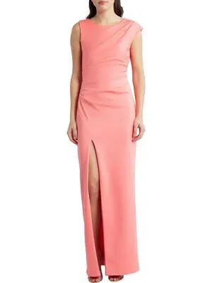 Black Halo Braden Pleated Column Gown - Coral