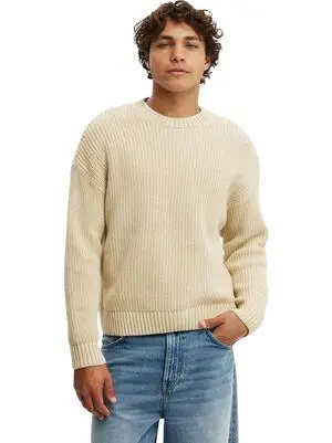 COTTON ON Washed Box Fit Crew Knit - Stone