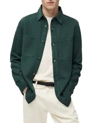 Mango Regular Fit Lyocell & Cotton Button-up Overshirt Dark Green