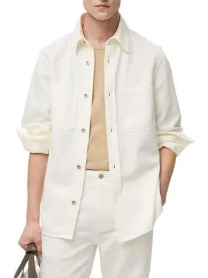 Mango Regular Fit Lyocell & Cotton Button-up Overshirt Off White
